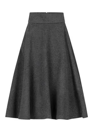 NIKKA PLACE Wool Midi Skirt With High Waist & Pockets In Dark Gray - Grey