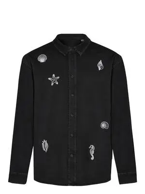 INGMARSON Shell Embroidered Organic Cotton Shirt - Black