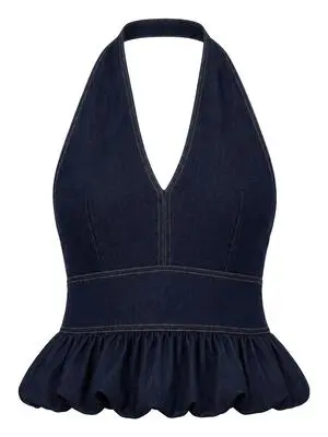 Carmen Says Denim Fawn Balloon Halter Top - Blue