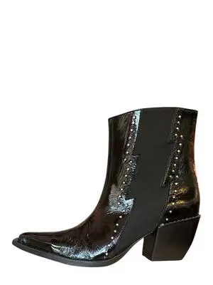 ANY OLD IRON Black / Silver The Black Lightning Bolt Leather Boots - Black/silver