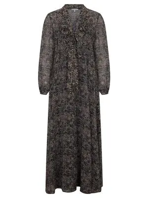 LILY AND LIONEL Margot Ruffle Neck Maxi Dress With Leopard Print - Brown
