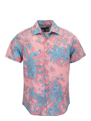 LORDS OF HARLECH Scott Mono Floral Coral Printed Button Up Shirt - Pink