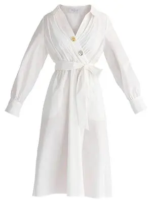 PAISIE Wrap Midi Shirt Dress With Metallic Button Details - White