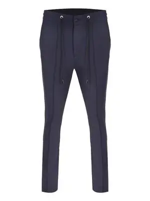 DAVID WEJ Ashford Plain Smart Drawstring Trousers Navy - Blue