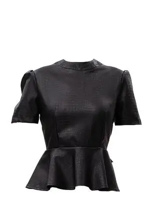 MAISON BOGOMIL Faux Leather Peplum Blouse - Black