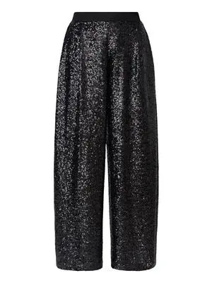 LIA ARAM Wrap-around Sequin Cropped Trousers - Black