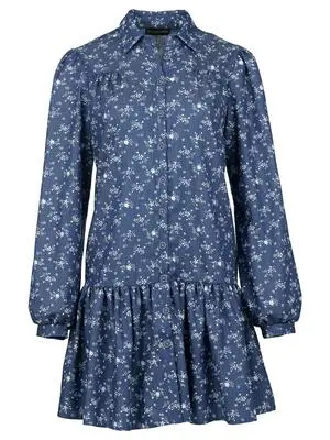 CONQUISTA Indigo Floral Dress With Buttons - Blue