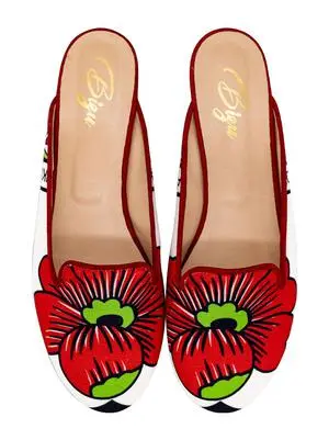 BIZU White / Red Mule, Slip On Red & White Shoes, Made In Italy, Raha - White/red