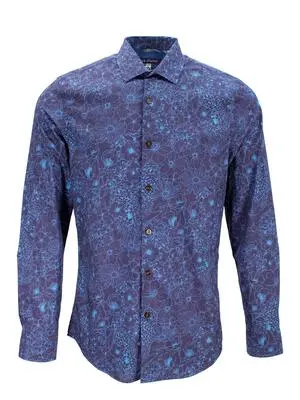 LORDS OF HARLECH Nigel Outline Floral Shirt Navy - Blue