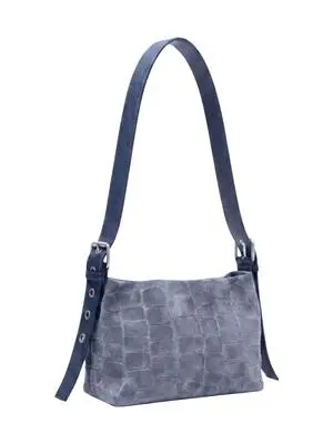 JUAN-JO Croc Suede Crossbody Bag - Blue