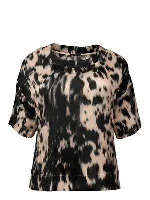 OH!ZUZA NIGHT&DAY Neutrals Echo Oversized Viscose Satin T-shirt – Print - Black