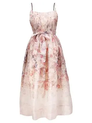 SMART AND JOY Neutrals / Flower Print Organza Strappy Dress Multicolor - White