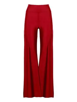 ANTONINIAS Cleo High Waisted Stretch Wide Leg Pants With Side Slit - Red