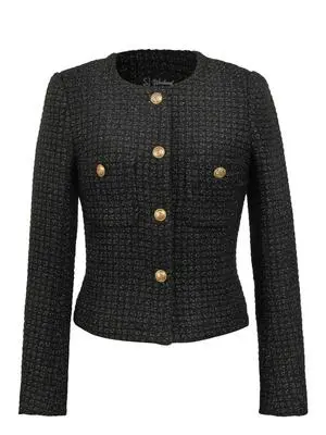 SMART AND JOY Tweed Blazer Patch With Pockets - Black