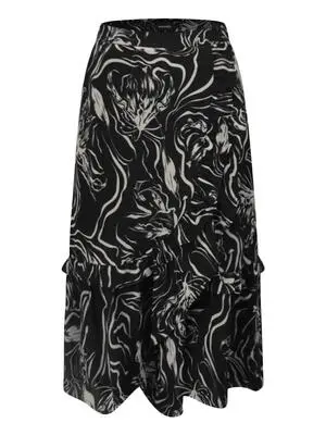 SMART AND JOY Flared Midi Skirt With Graphic Print - Black