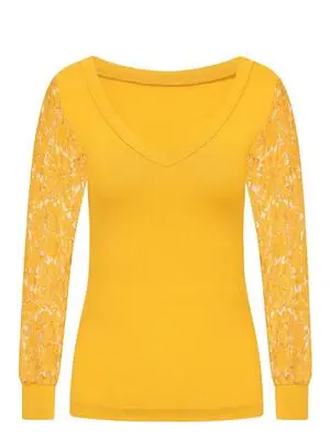 SOPHIE CAMERON DAVIES Mustard Yellow Cotton V-neck Top - Orange