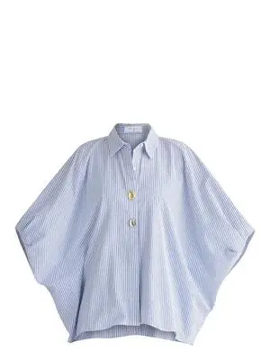PAISIE Metallic Button Details Oversized Blouse In Stripes - Blue