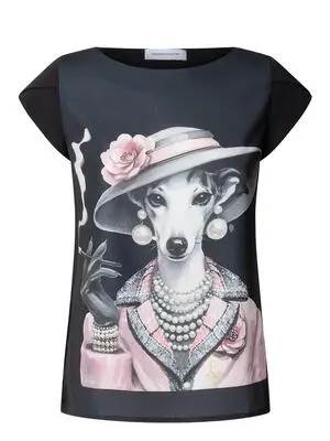 THE EXTREME COLLECTION Printed T-shirt With Petal Sleeves - Black