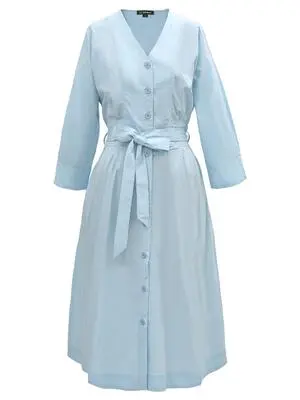 SMART AND JOY Belted Button-up Shirt Dress - Blue
