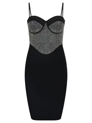 SOUR FIGS Black / Silver Embellished Bandage Mini Dress In Black - Black/silver