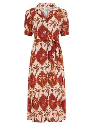 SUGARHILL BRIGHTON Penelope Midi Shirt Dress S, Palm Waves Tile - Brown