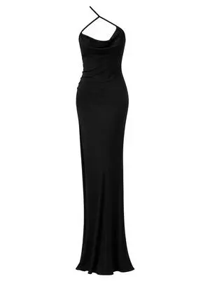 THE ETHOS STUDIO Anne Dress Asymmetrical Cowl Neck Maxi - Black