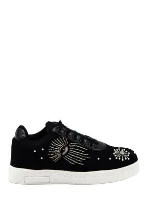 RETTROSE Luxury Embellished Satin Sneakers - Black