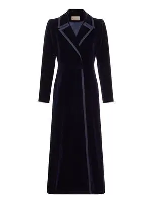 GUINEA Navy Velvet Dress Coat - Blue