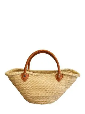 BERBER LEATHER Neutrals The Safi Small Rattan Beach Tote Bag - Black