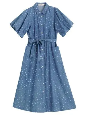 LOUCHE Lola Flower Dot Print Balloon Sleeve Shirtdress - Blue