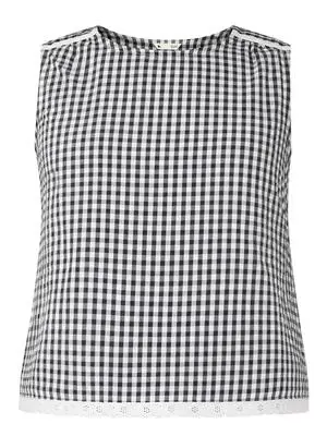 YUMI Gingham Cotton Top With Lace Trims - Black