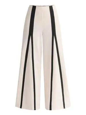 PAISIE Neutrals Contrast Detail Wide Leg Trousers In Beige And Black - Beige/black