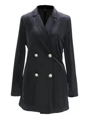 SMART AND JOY Double Buttoning Velvet Jacket - Black