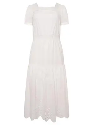 LATELIER LONDON Stella Cotton Broderie Midi Dress - White