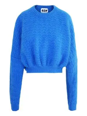 CCY CURRENCY Ccy Currency Zigzag Relief Mohair Blend Sweater Blue