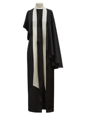 JULIA ALLERT Structured Satin Cape Dress With Contrast Scarf - Black