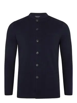PAUL JAMES KNITWEAR Extra Fine Merino Wool Alonzoo Knitted Nehru Jacket Navy - Blue