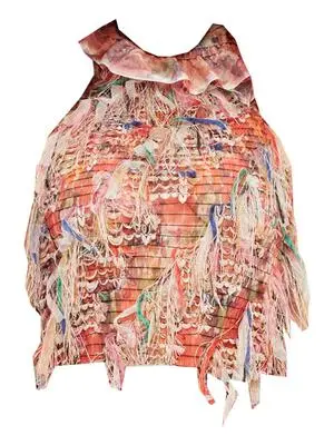 SARAH REGENSBURGER Sarah Regensburger Fringe High Neck Cropped Top Beige