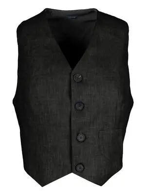 JANA COSHÈ Olive Open Back Linen Vest With Horn Buttons - Black