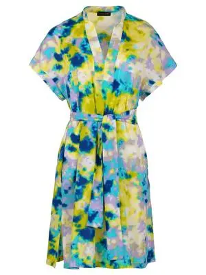 CONQUISTA Abstract Print Dress With Slits - Orange