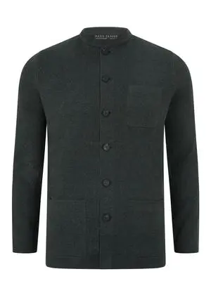 PAUL JAMES KNITWEAR Midweight Cotton Jaipurr Knitted Nehru Jacket - Green