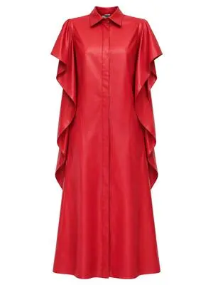 JULIA ALLERT Draped Faux Leather Shirt Dress - Red