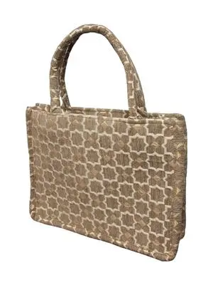 BERBER LEATHER Moroccan Print Fabric Tote Bag - Grey