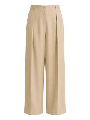 LUROQ LONDON Neutrals Wide Pleat Suit Trousers - Beige
