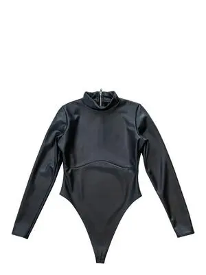 CIRCULAR PATH Vegan Leather Mock Neck - Black