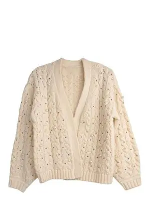 Saachi Pearl Embellished Open-front Cardigan - White