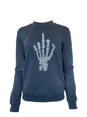 ANY OLD IRON Black / Silver Silver Beaded Skull Finger Black Sweatshirt - Black/silver