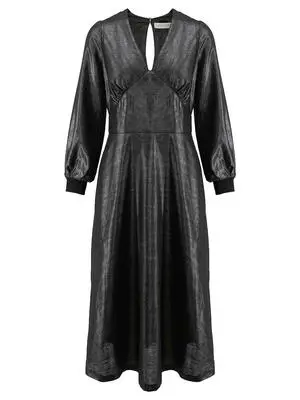 LARISA DRAGNA Linen Midi Dress With Metallic Sheen - Black