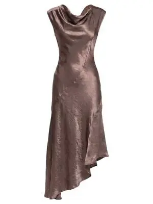 TANTRA SPAIN SL Sleeveless Midi Dress With Cowl Neck And Asymmetrical Hem - Brown