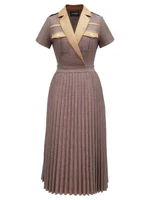 SMART AND JOY Prince Of Wales Fabric Pleated Dress - Brown